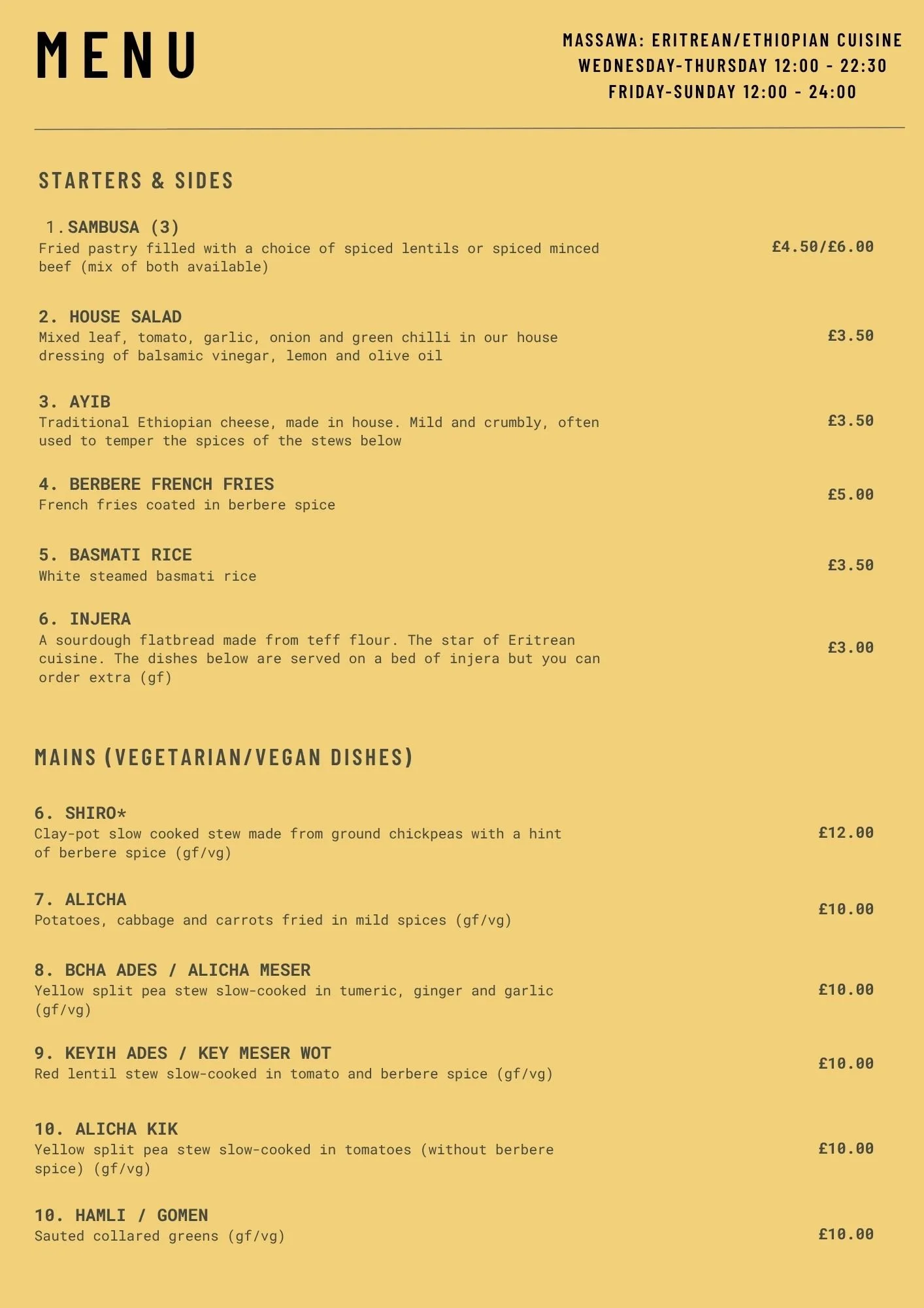 Menu — MASSAWA