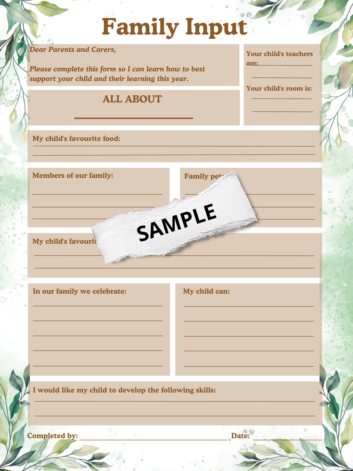 Family Input Template — The Educators Friend