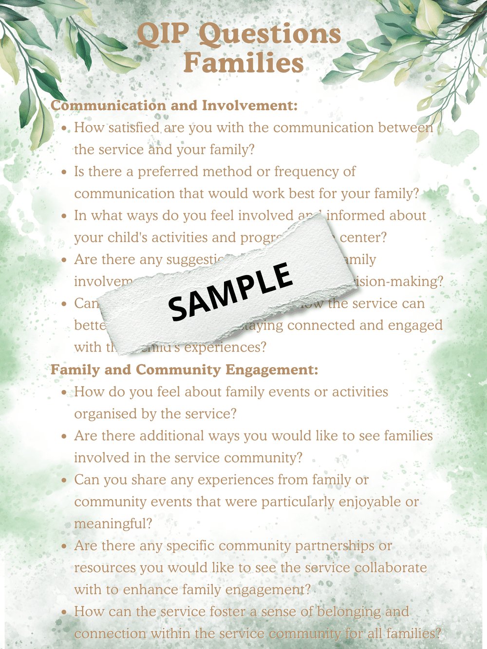 Family Input Template — The Educators Friend