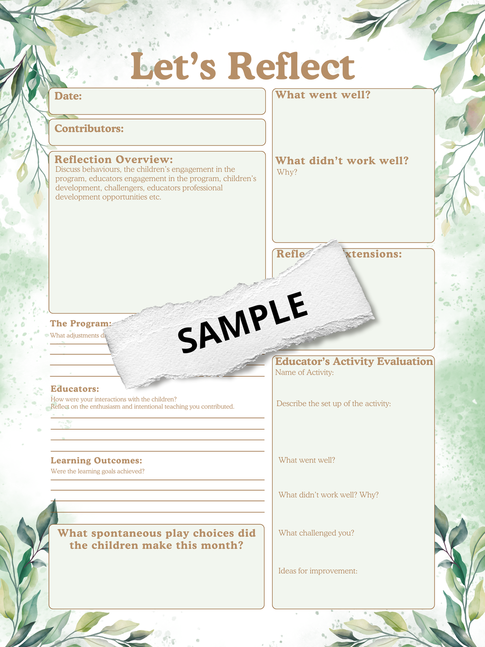 LDC Reflection Sheet — The Educators Friend