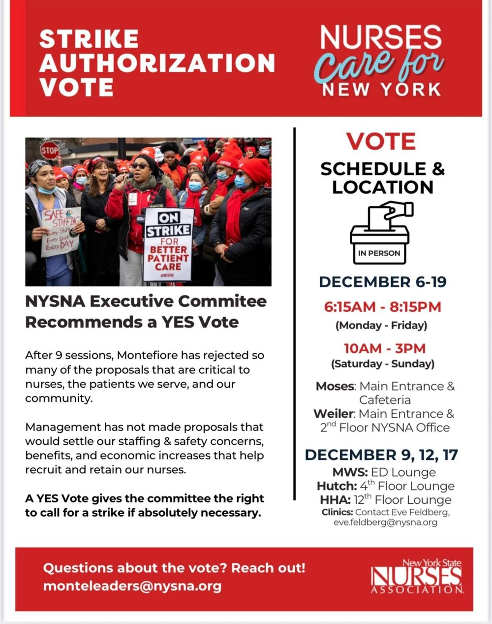 Strike Authorization Voting Window — Montefiore's NYSNA Nurses