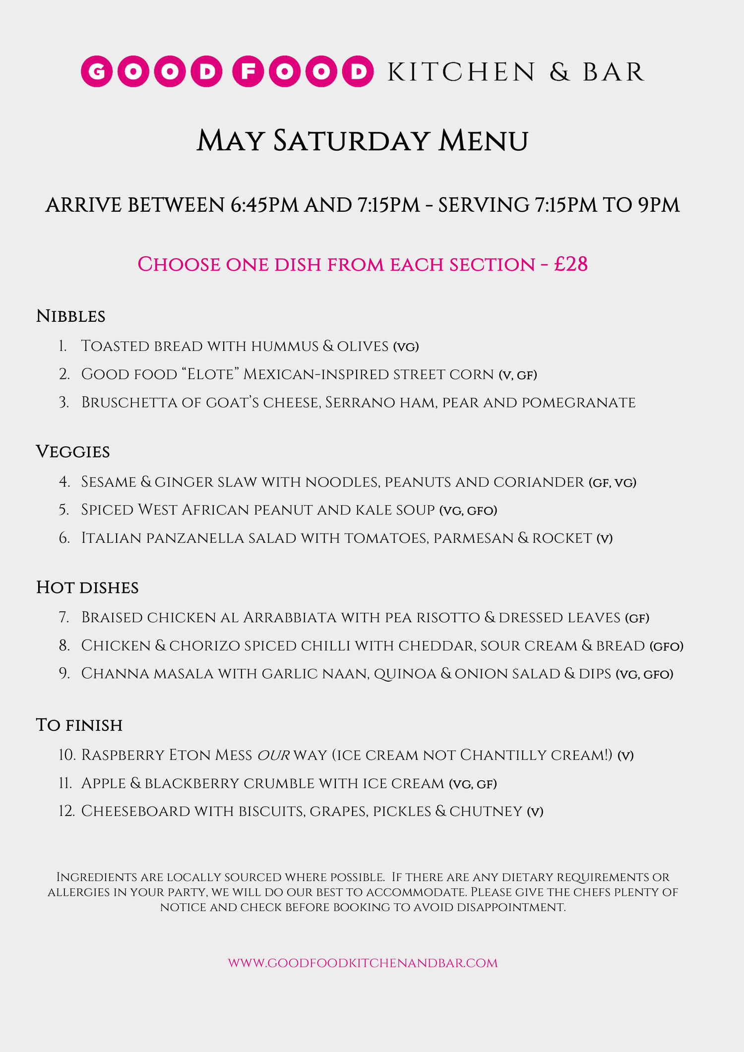 Menu — Good Food Kitchen and Bar