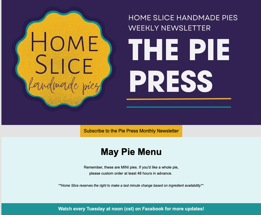 Pie Menu | Week of 4/29/2025 — Home Slice Handmade Pies