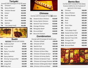Menu — Bento Teriyaki & Sushi