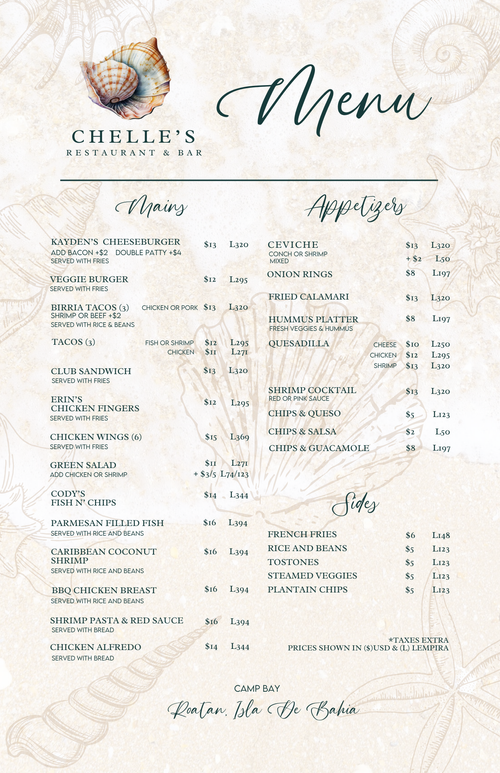 Menu — Chelles Roatan
