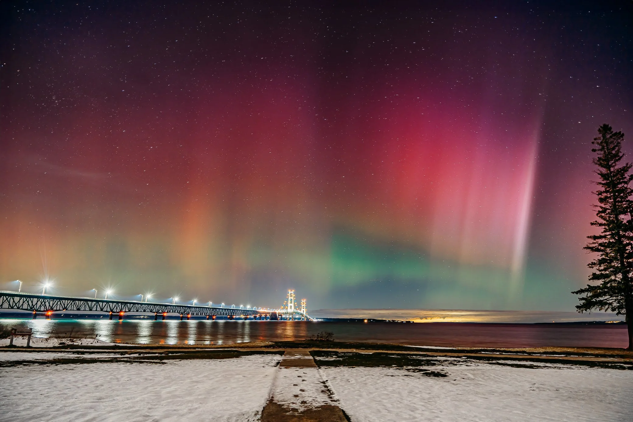 Rainbow Aurora over Mackinac Bridge — Trillium & Pine | Michigan ...