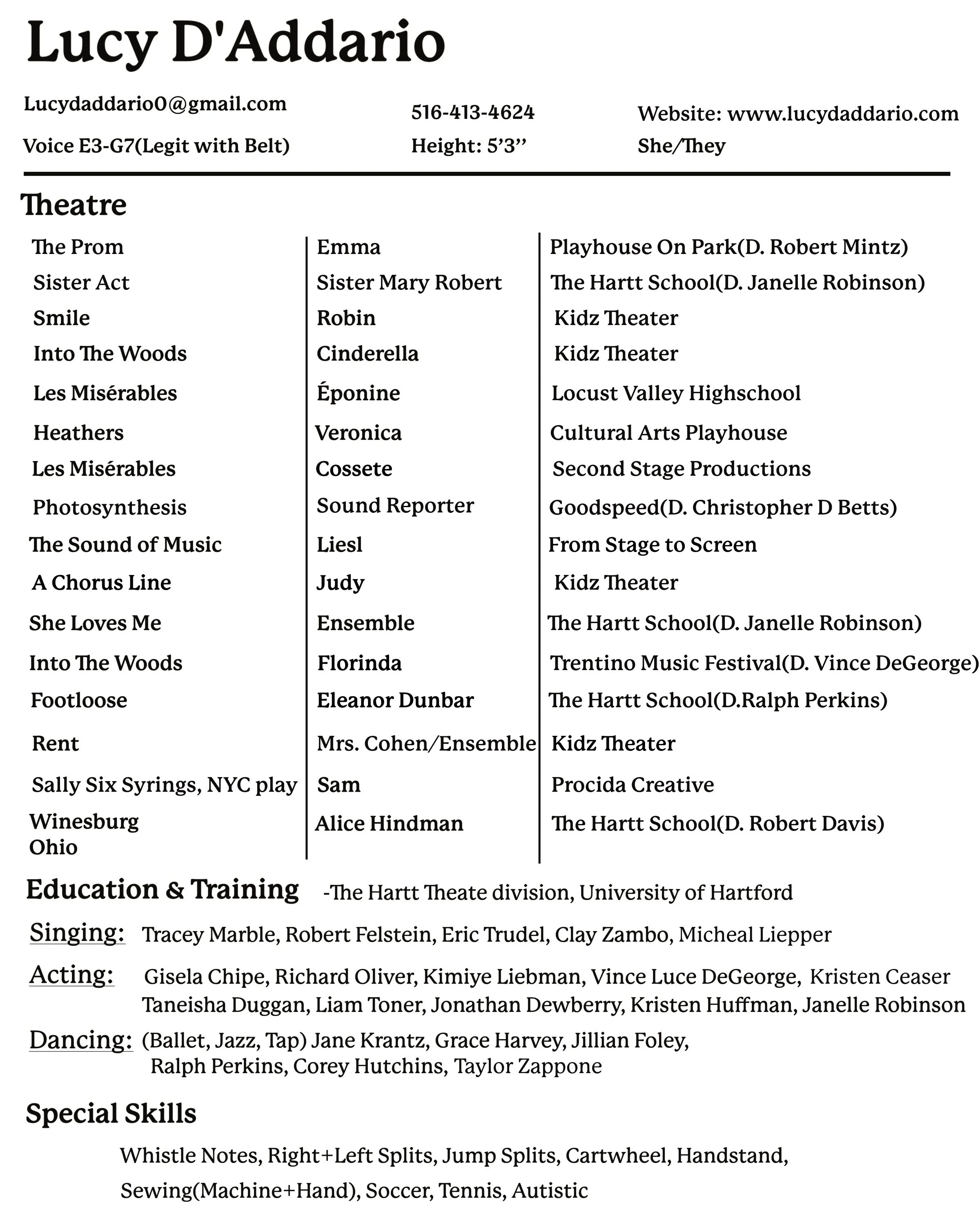 Headshots + Resume — Lucy D'Addario