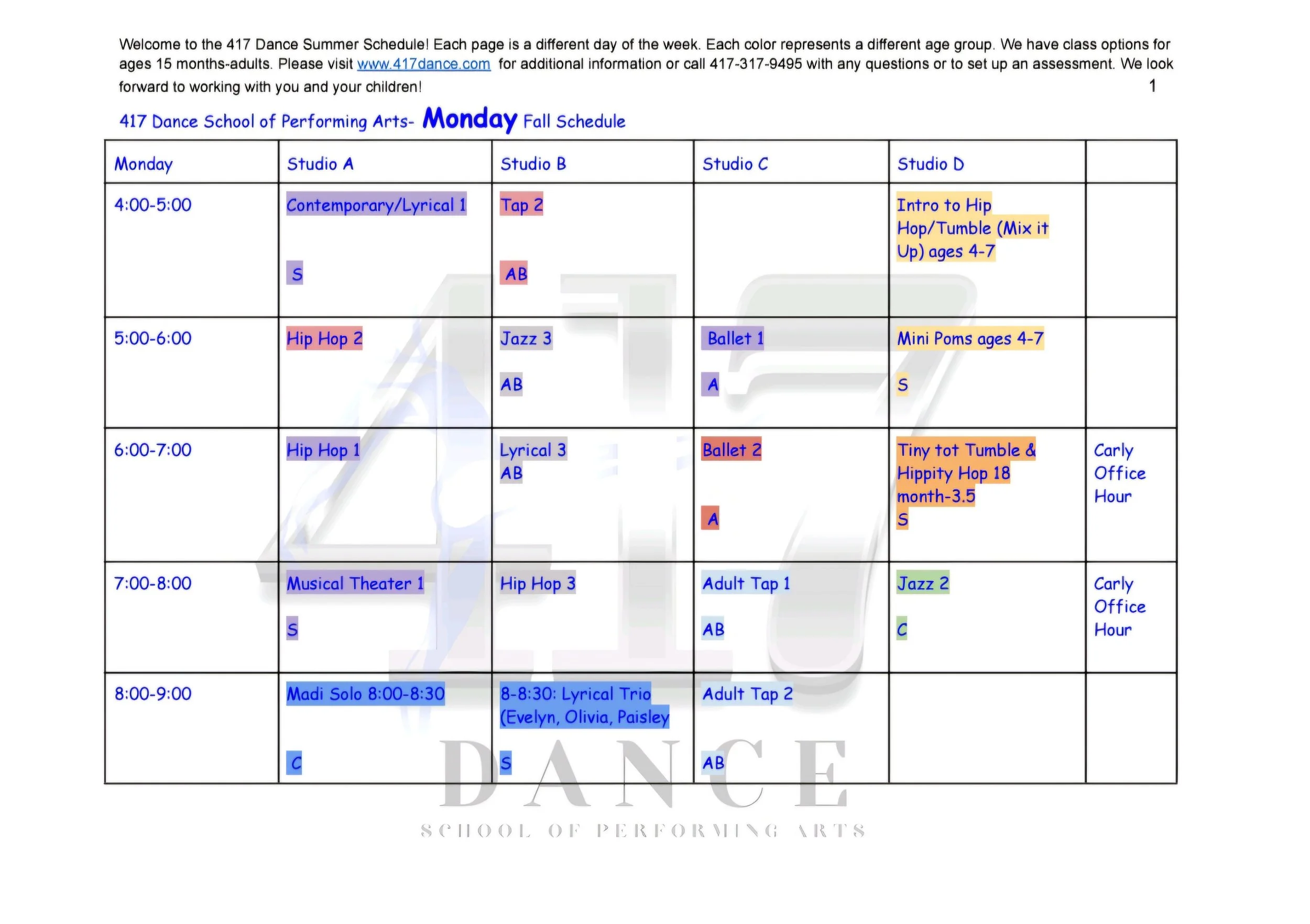 Class Schedule — 417 Dance Springfield, MO