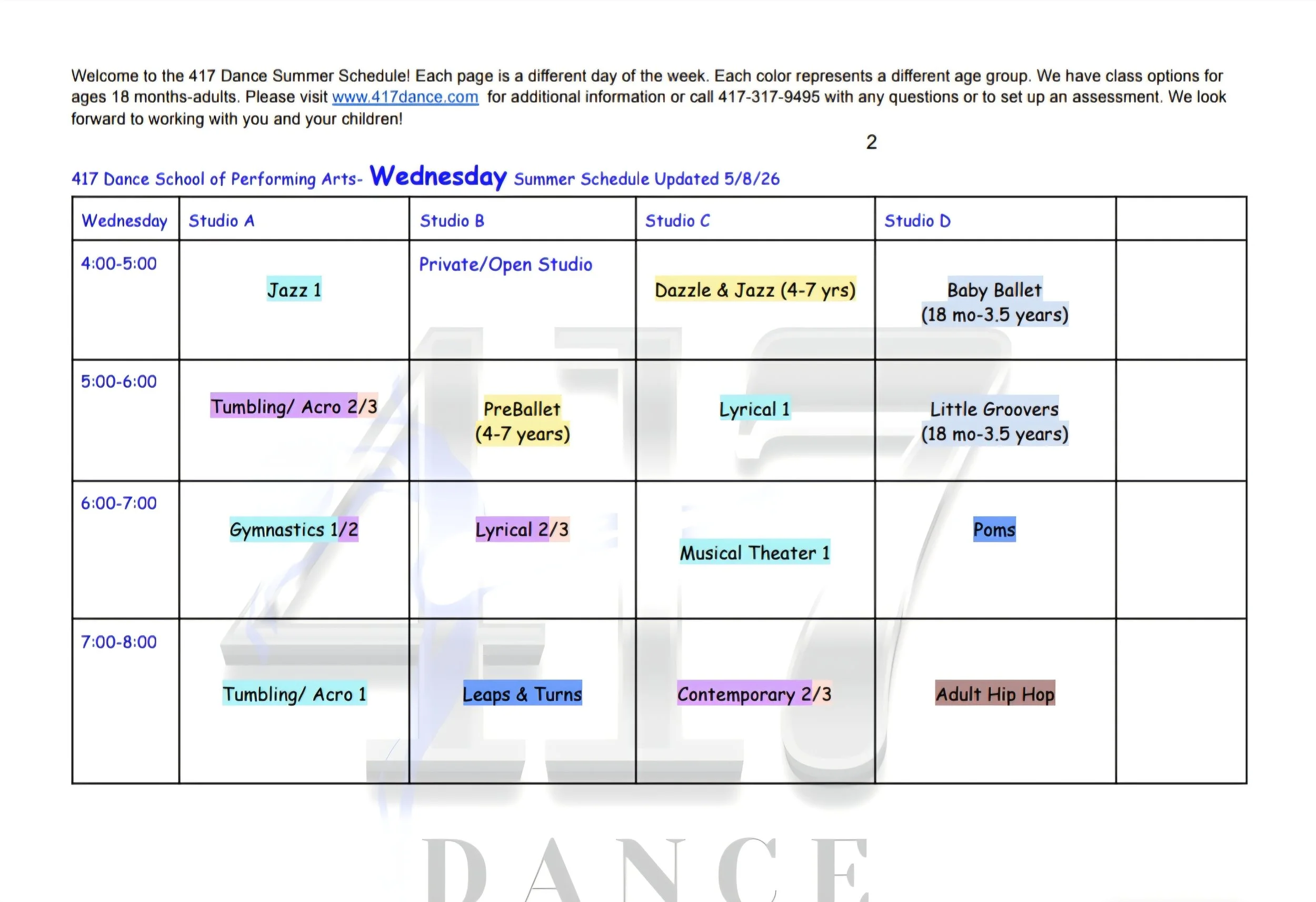 Class Schedule — 417 Dance Springfield, MO