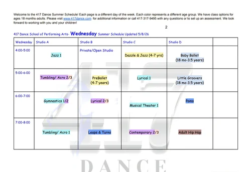 Class Schedule — 417 Dance Springfield, MO