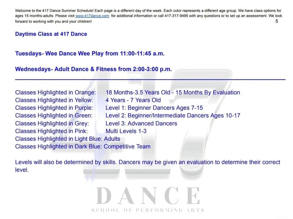 Class Schedule — 417 Dance Springfield, MO