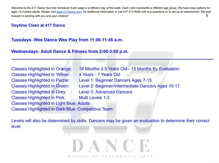 Class Schedule — 417 Dance Springfield, MO