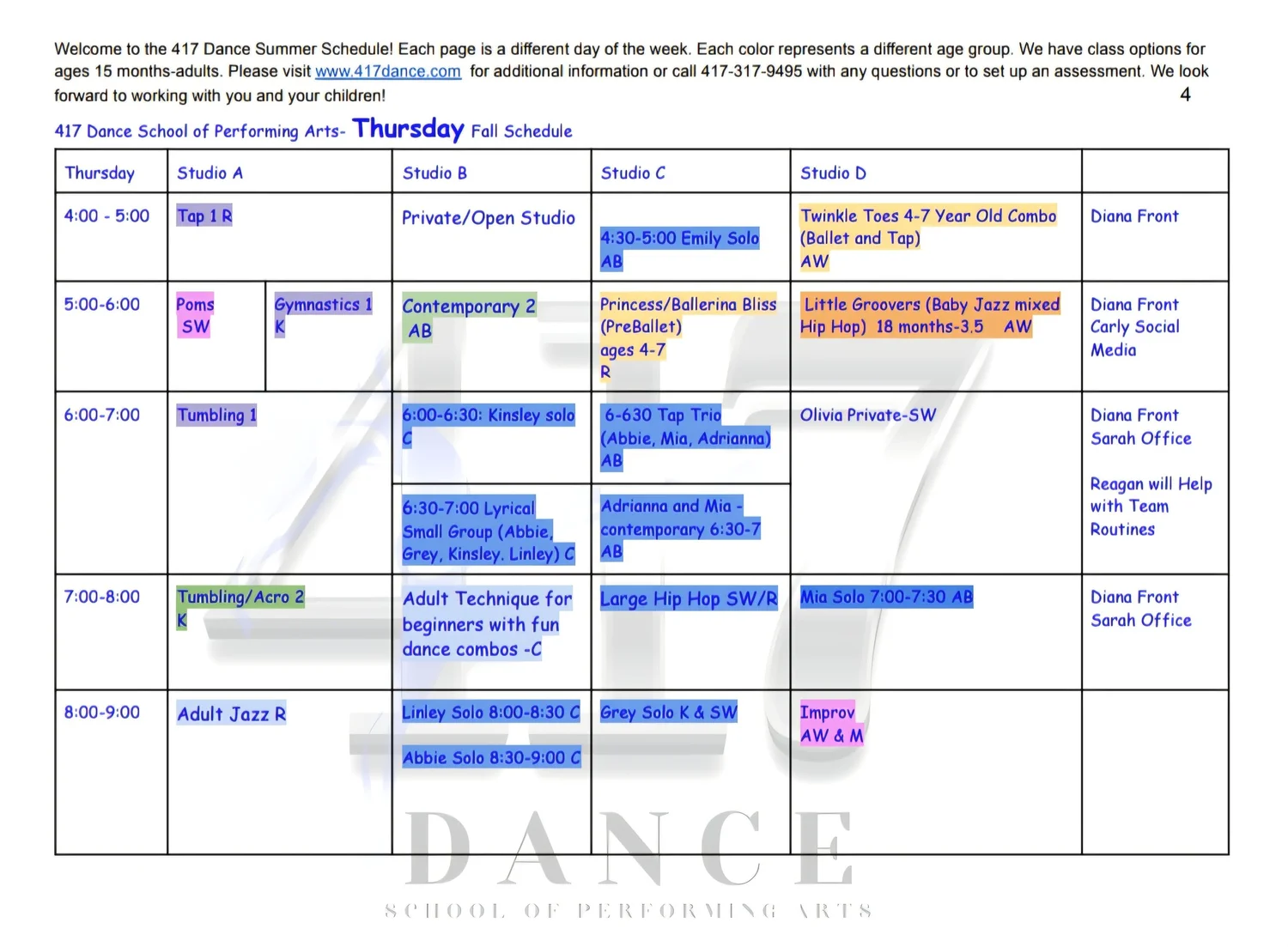 Class Schedule — 417 Dance Springfield, MO