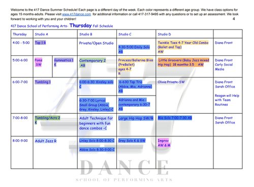 Class Schedule — 417 Dance Springfield, MO