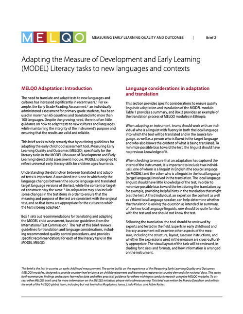 MELQO Brief: Language & Literacy — ECD Measure