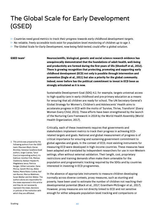 The Global Scale for Early Development (GSED) — ECD Measure
