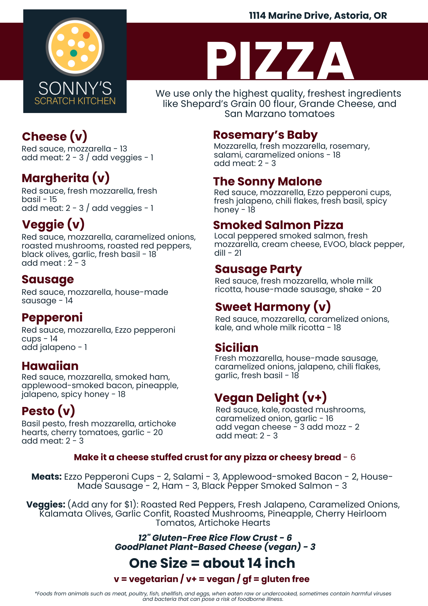 Menu — Sonny's Astoria