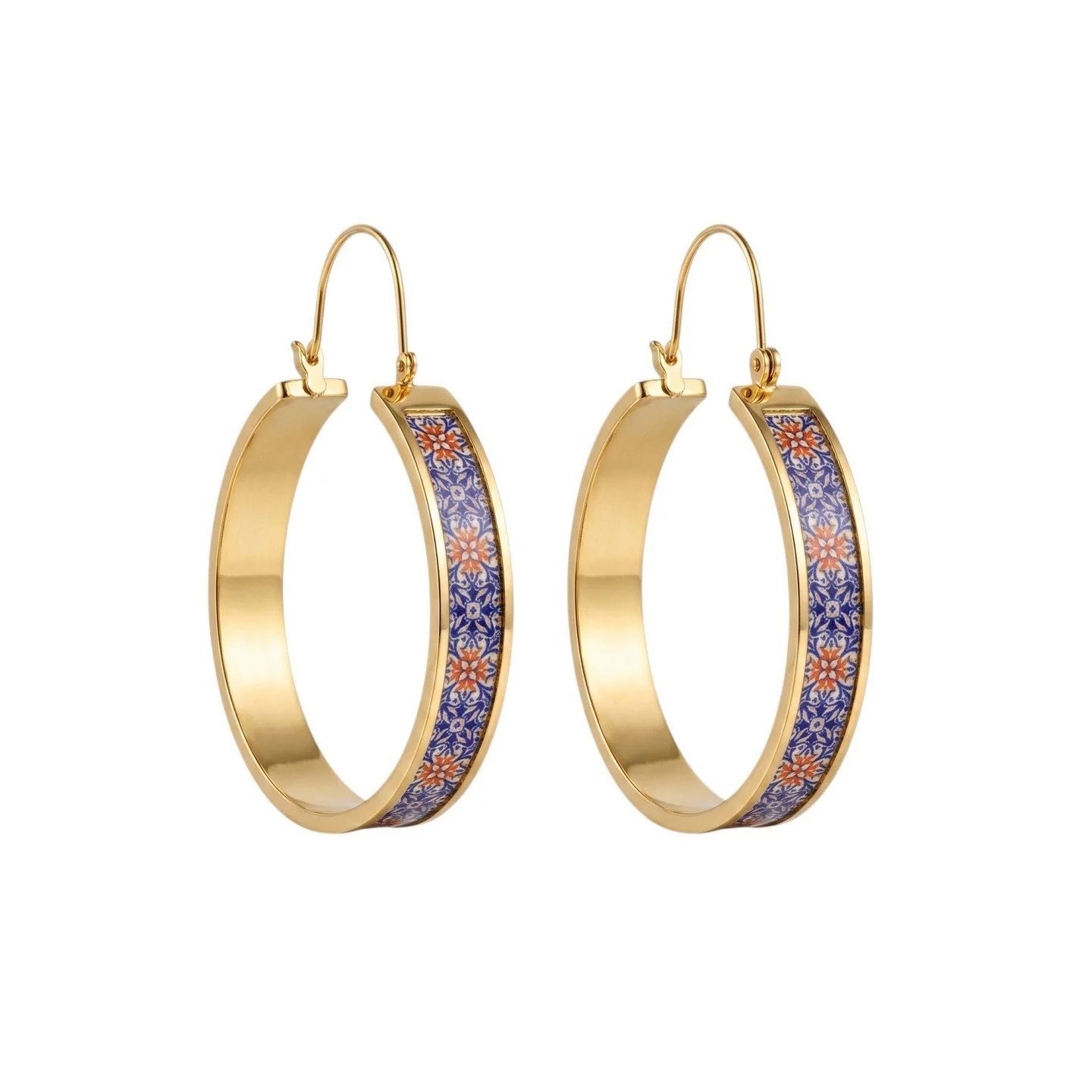 Blue & Red Portuguese Tile Hoop Earrings — AV JEWELRIES
