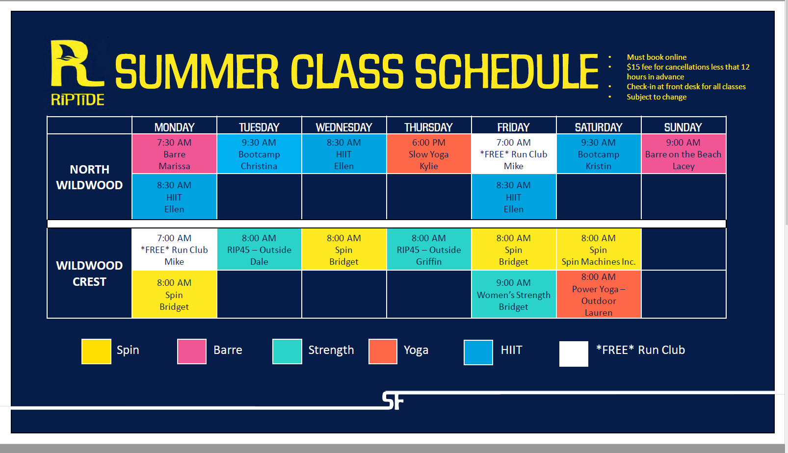Class Schedule at Shore Fitness for Both Wildwood Locations
