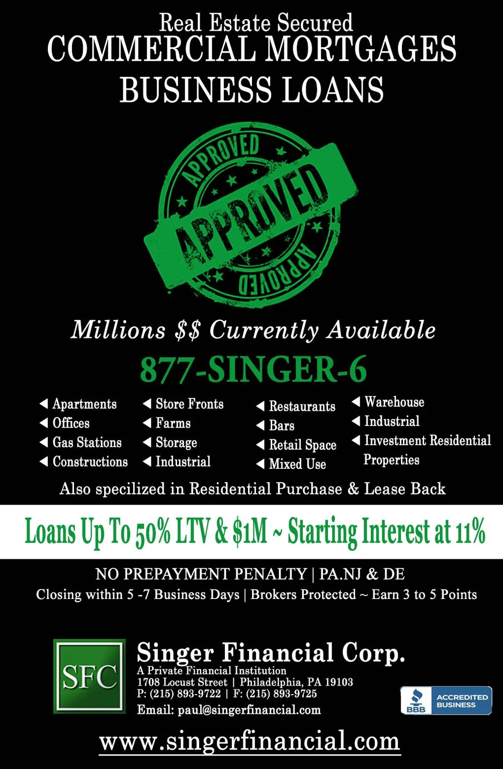 Mortgage Loans | Private Real Estate Financing — Singer Financial Corp.