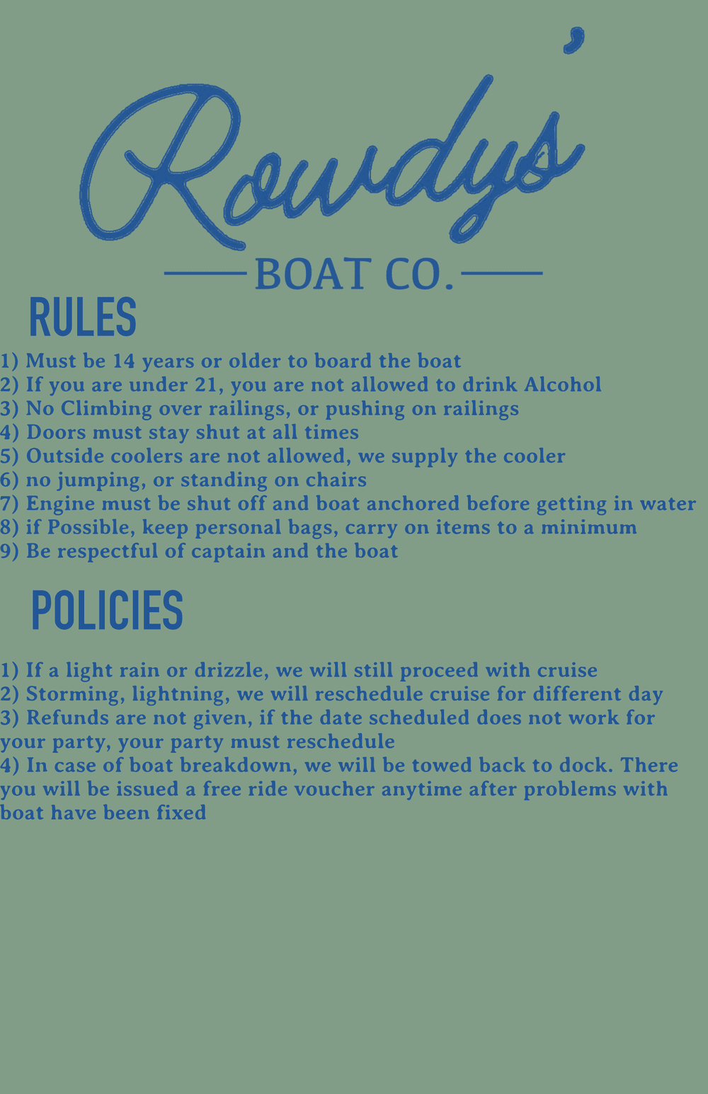 Boat Rules/Policy — ROWDY’S