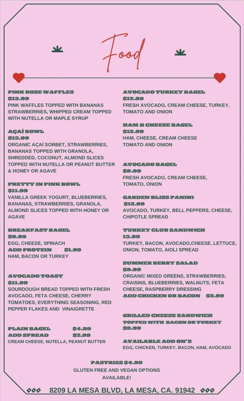 MENU — Pink Rose Cafe