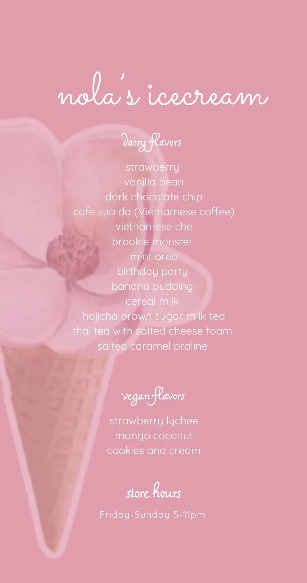 Menu — nola's ice cream