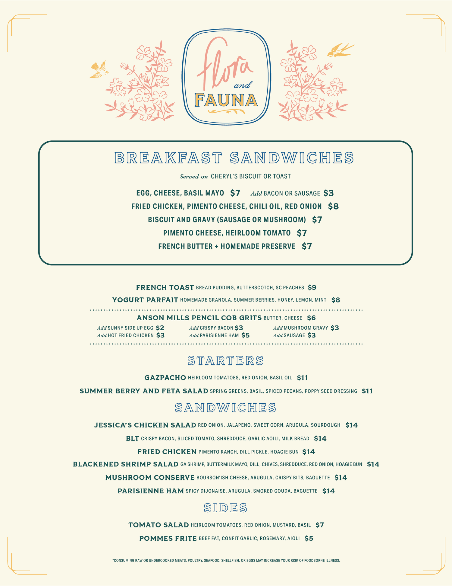 DAYTIME MENU — Flora and Fauna Savannah