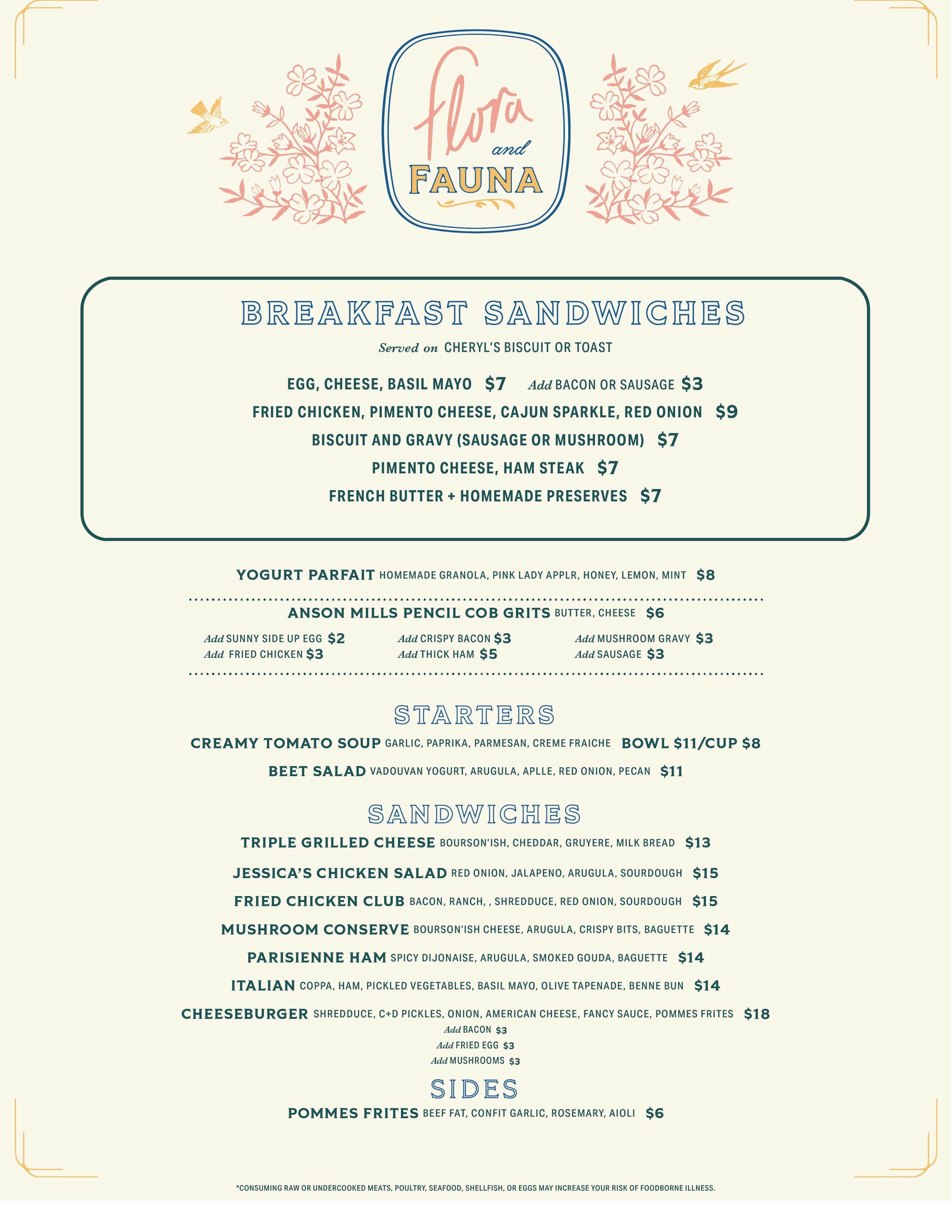 DAYTIME MENU — Flora and Fauna Savannah