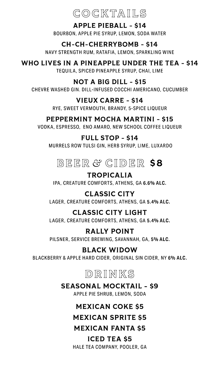BEVERAGE MENU — Flora and Fauna Savannah