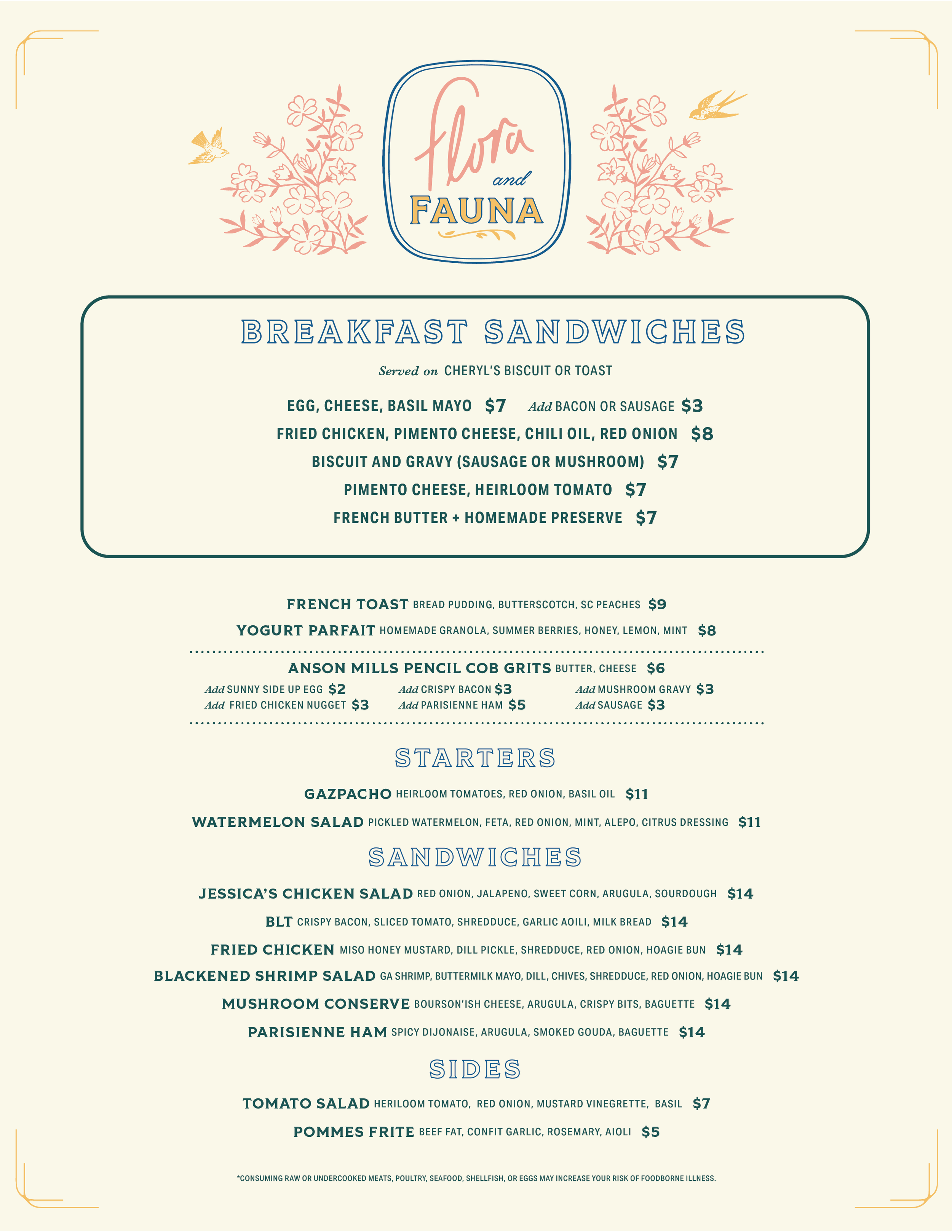 DAYTIME MENU — Flora and Fauna Savannah