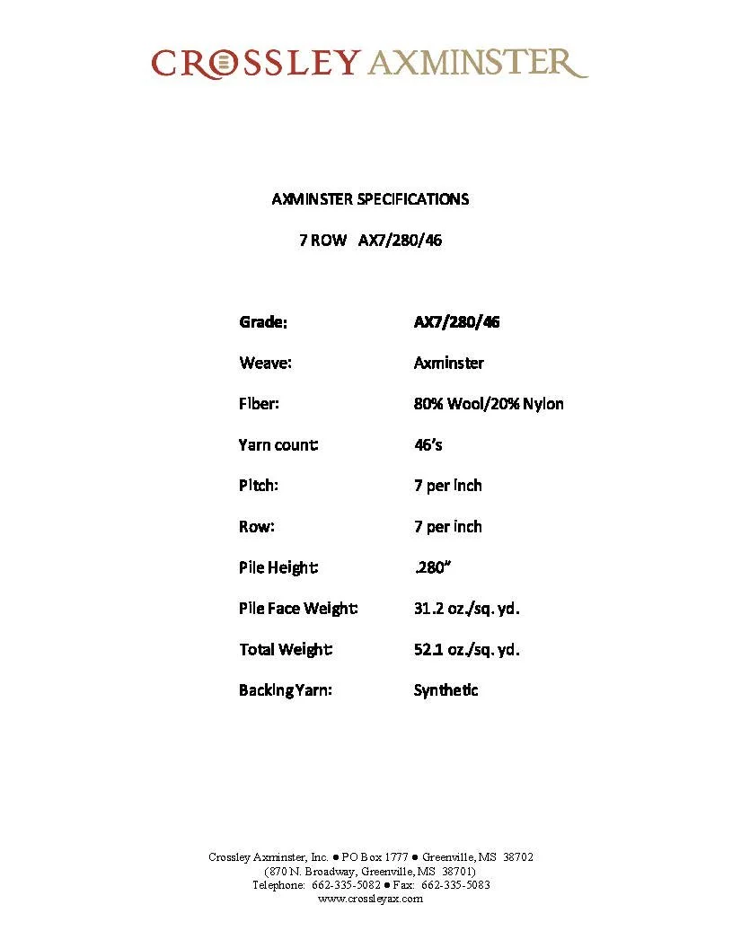 Axminster Product Specifications — Crossley Axminster