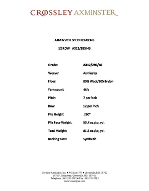 Axminster Product Specifications — Crossley Axminster