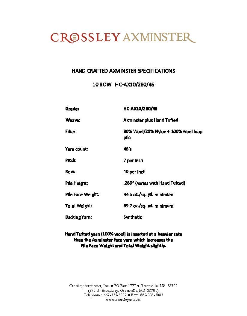Axminster Product Specifications — Crossley Axminster