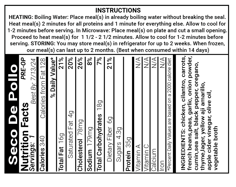 Nutritional facts for this weeks menu — BariChef