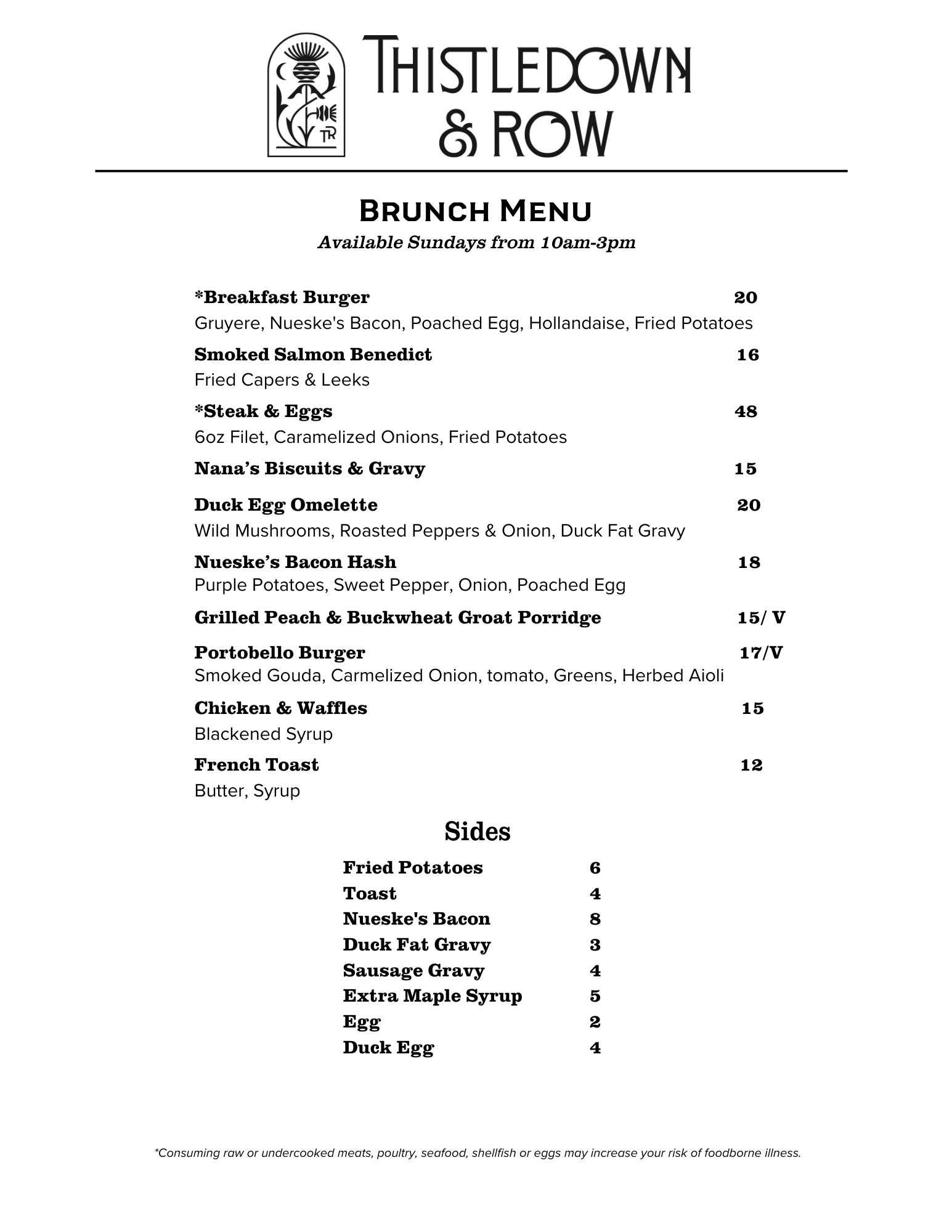 Menu — Thistledown & Row