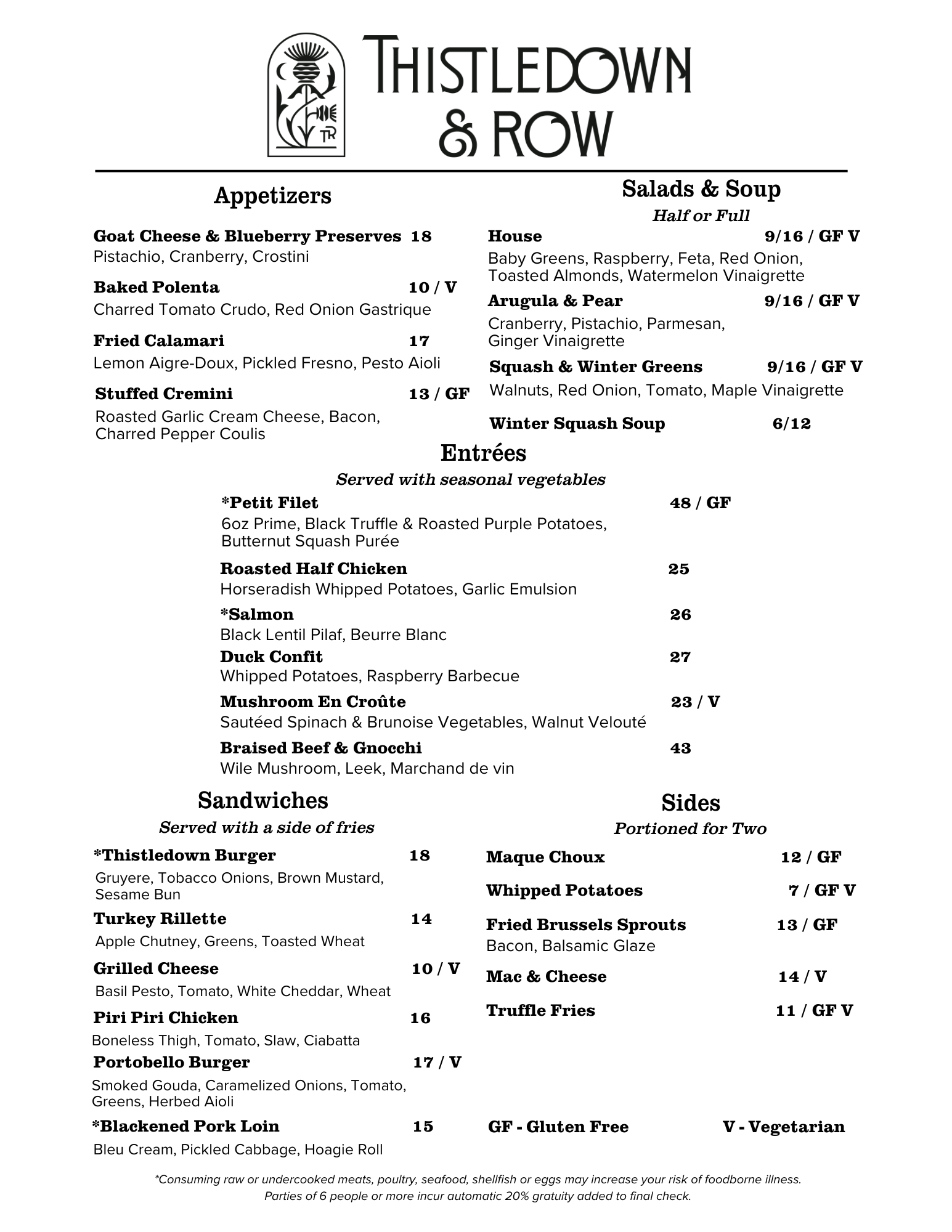 Menu — Thistledown & Row