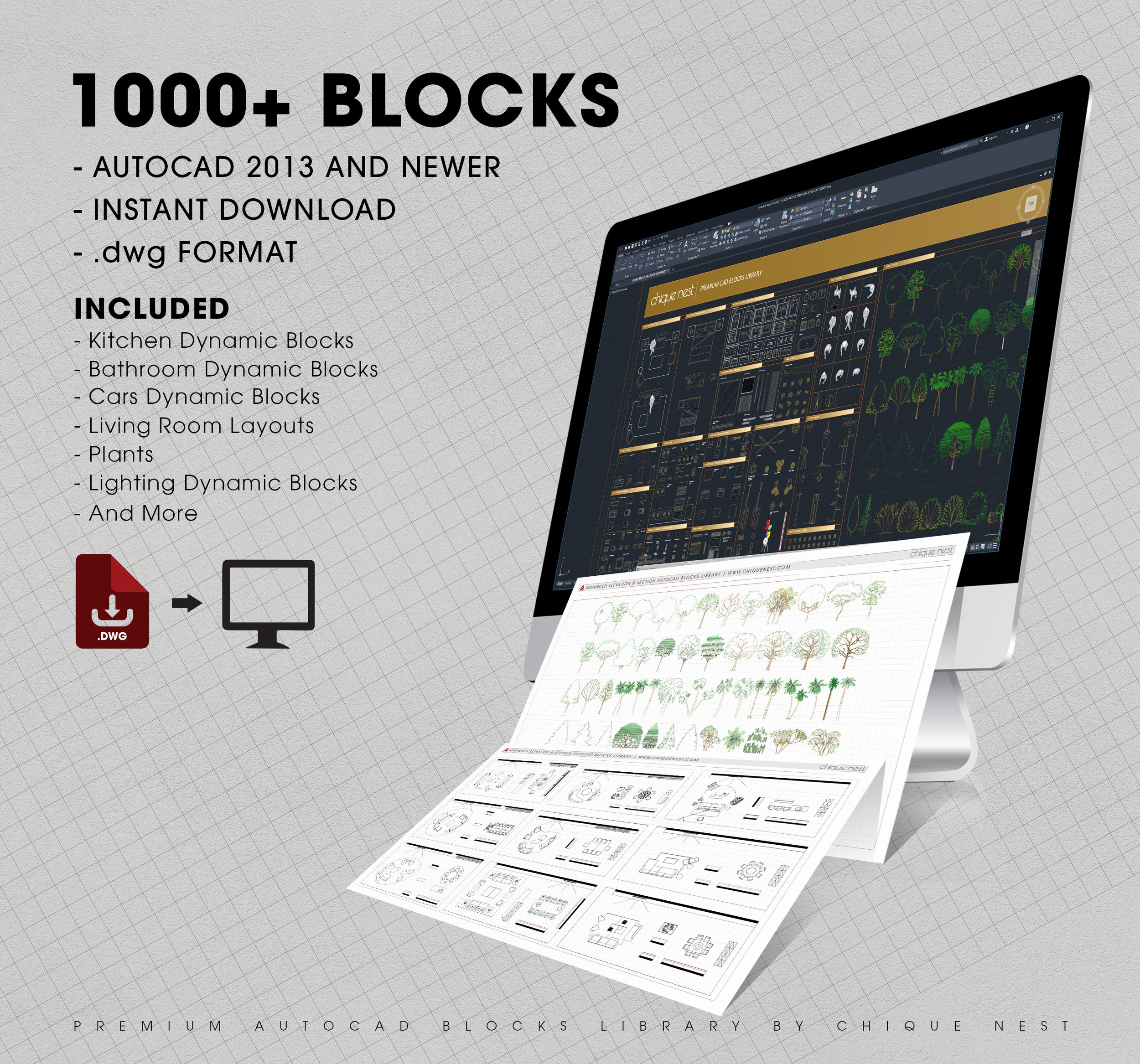 Premium Kitchen ISO AutoCAD Blocks / Sections / Elevations — Chique Nest