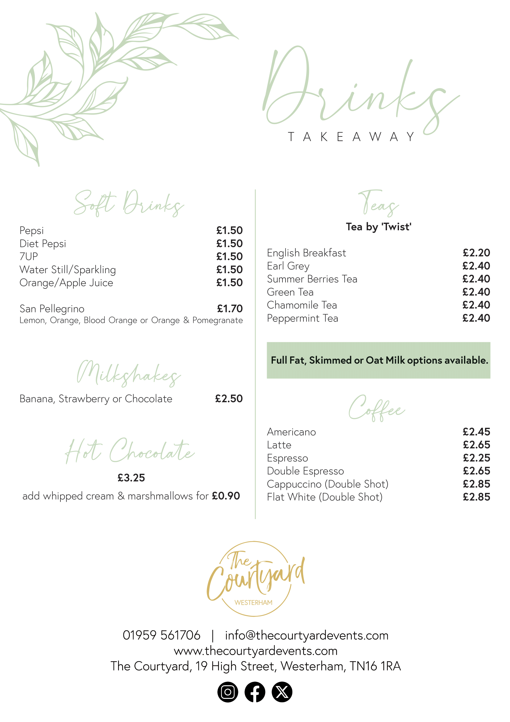 Café Menu — The Courtyard Events