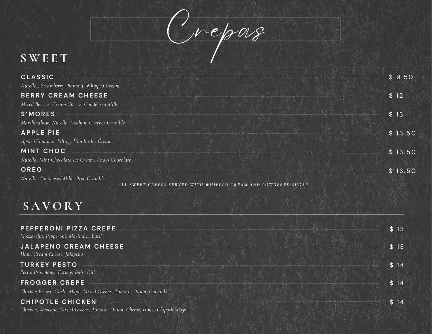Menu | Crepes, Cafecito, Sandwiches — Crepas Café