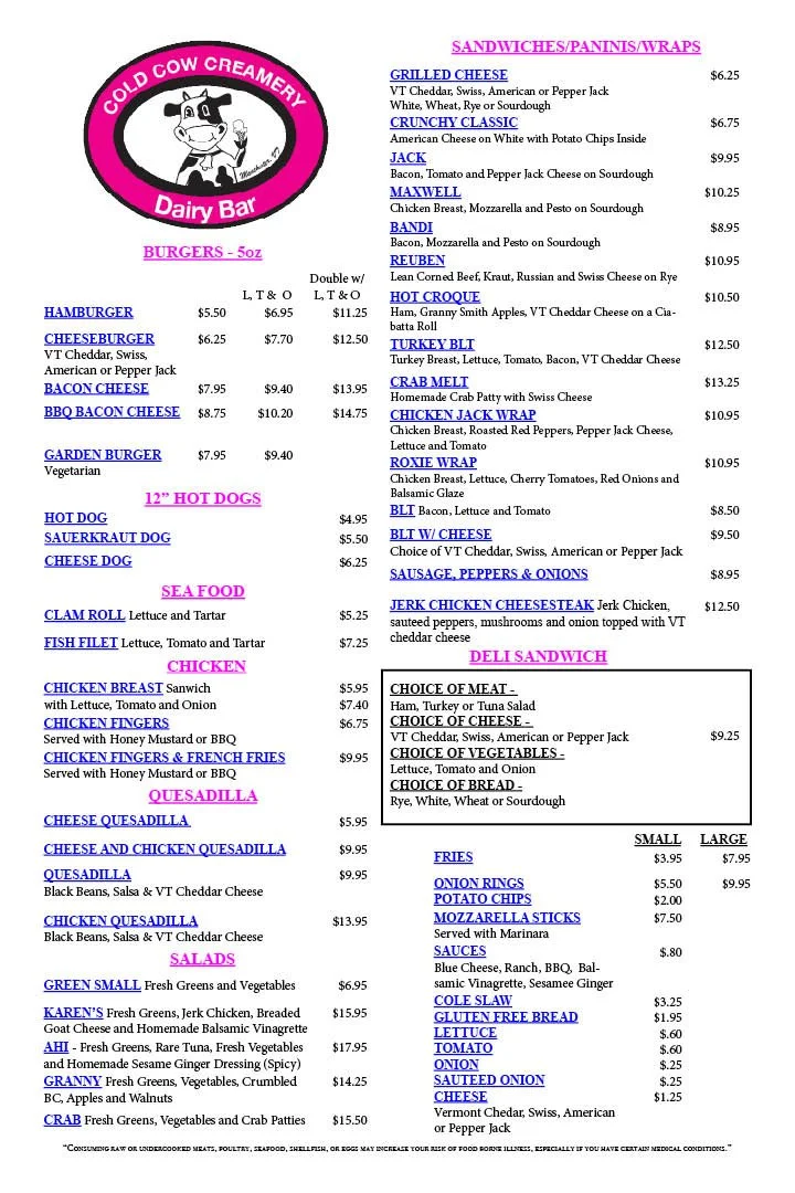 Food Menu — Cold Cow Creamery - Dairy Bar
