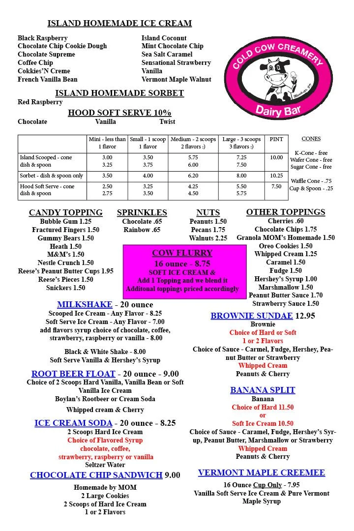 Menu 1 — Cold Cow Creamery - Dairy Bar