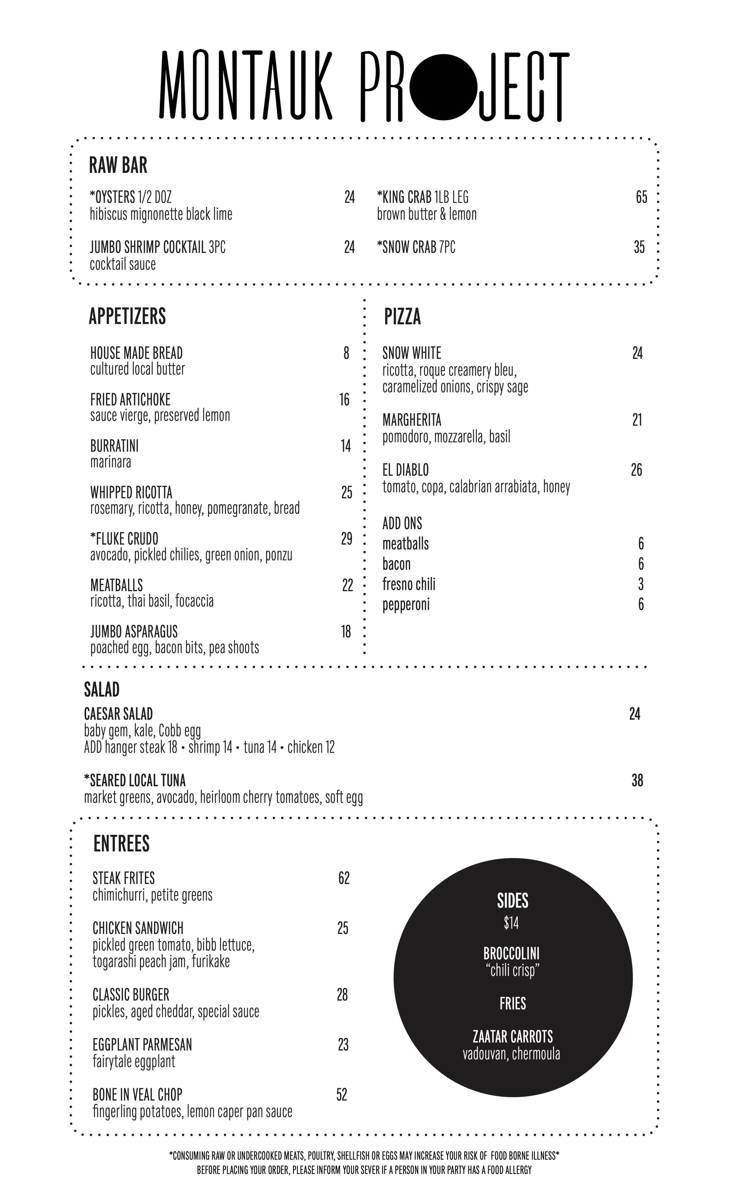 Food & Drink Menu — Montauk Project – 240 Fort Pond Rd, Montauk NY