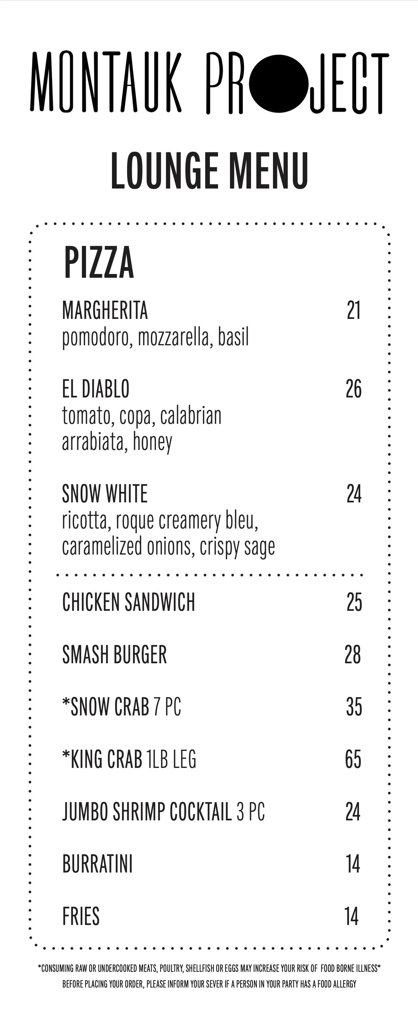 Food & Drink Menu — Montauk Project – 240 Fort Pond Rd, Montauk NY