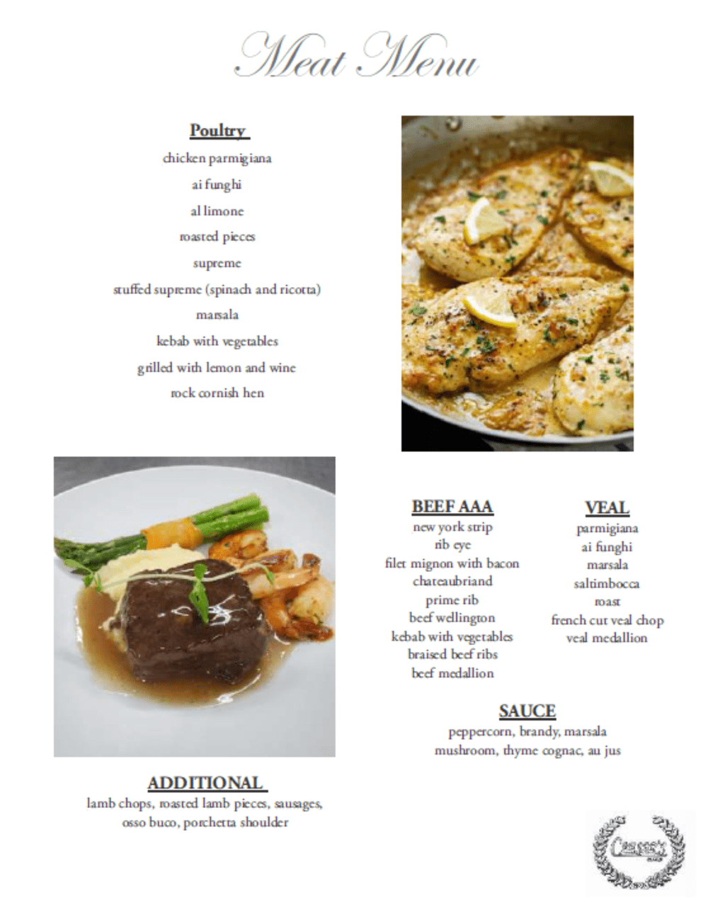 MENU — Caesar's Centre Bolton | Event Venue in Caledon