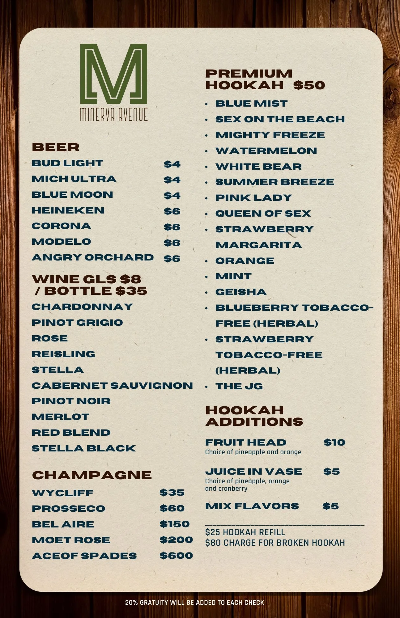 Menu — Minerva Avenue