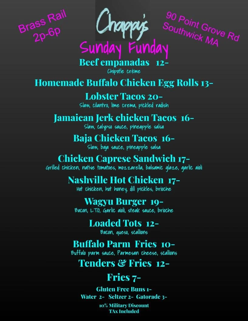 Menu — Chappy's MCE