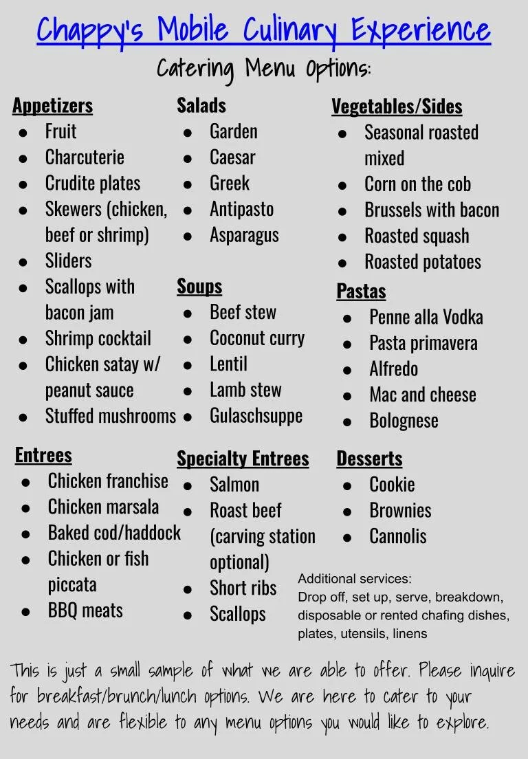 Catering — Chappy's MCE