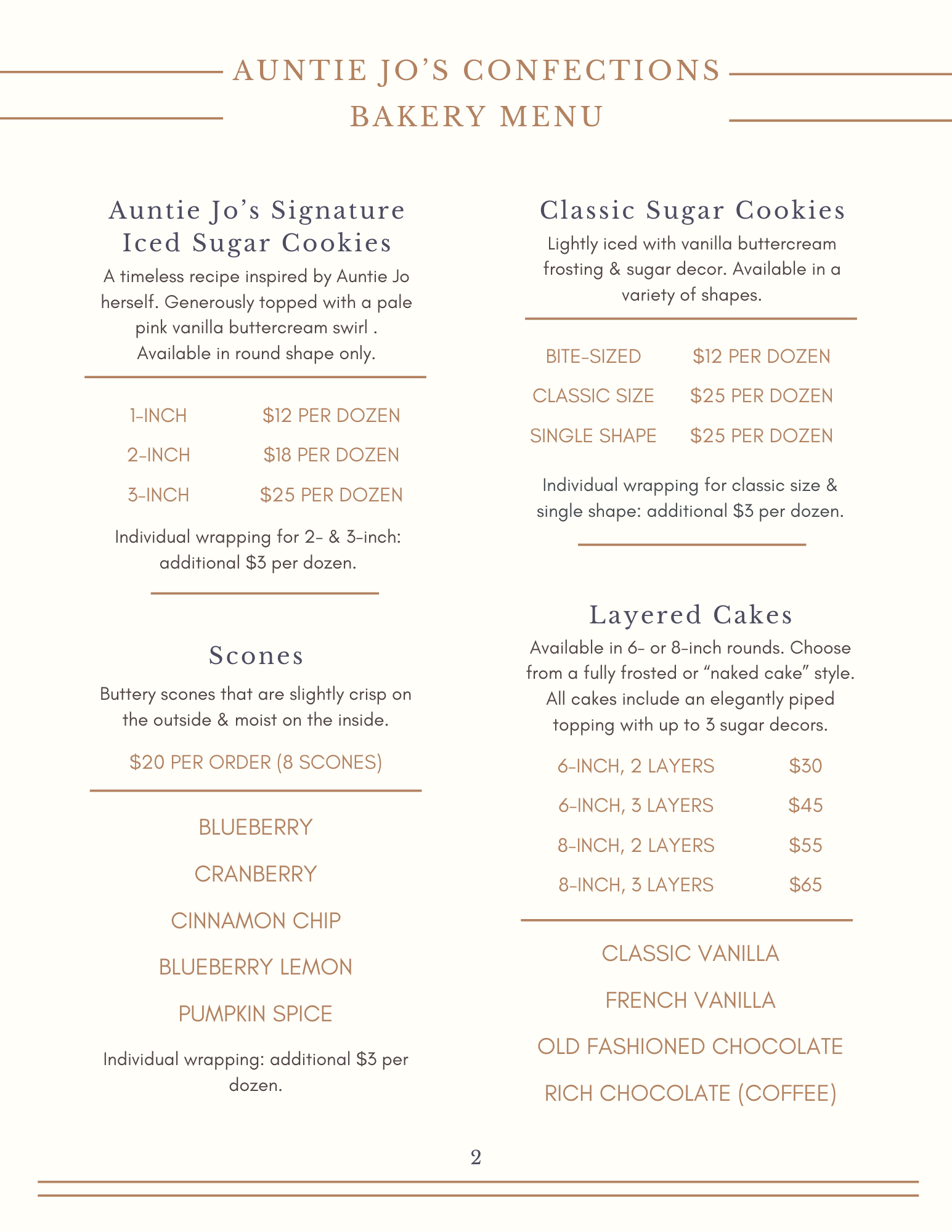 Menu — Auntie Jo's Confections