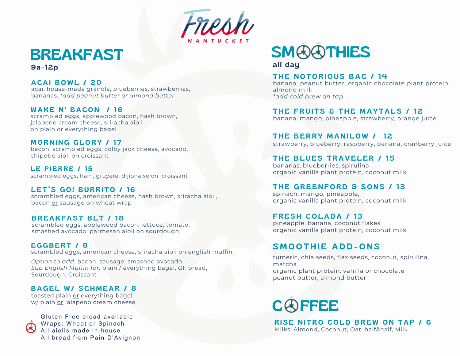 Fresh Nantucket Menu — Fresh Nantucket